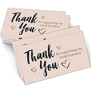 Easykart 120 Thank You For Supporting My Small Business Cards , Gold Foil Business Card Size 3.5" x2", Thank You Cards for Online Retail Shop , Small Business , Customer Package Inserts