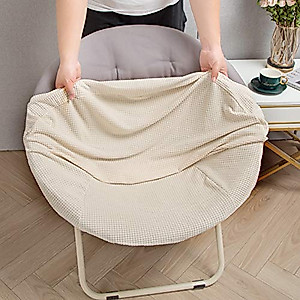Hoomall Round Saucer Chair Cover Slipcover Only, Stretch Jacquard Moon Chair Slipcovers for Adults Saucer Chair, Removable Spandex Fabric Soft Chair Covers (Creamy-White)