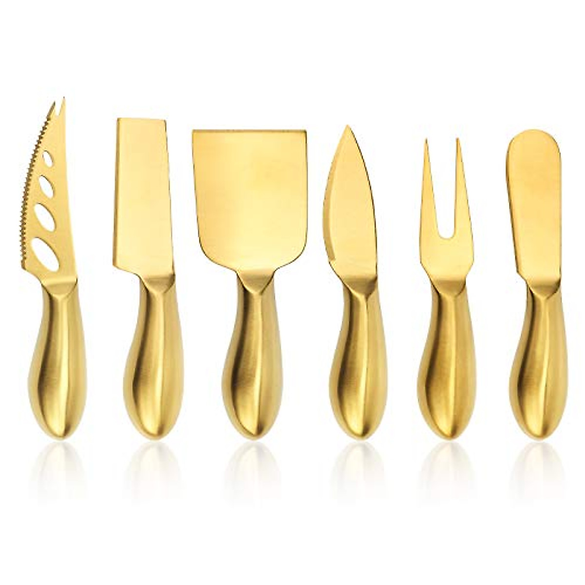 Premium 6-Piece Golden Cheese Knife Set, Stainless Steel Cheese Cutter Cheese Fork Slicer,Cheese Tool Collection, Cheese Spreaders for Christmas Gift