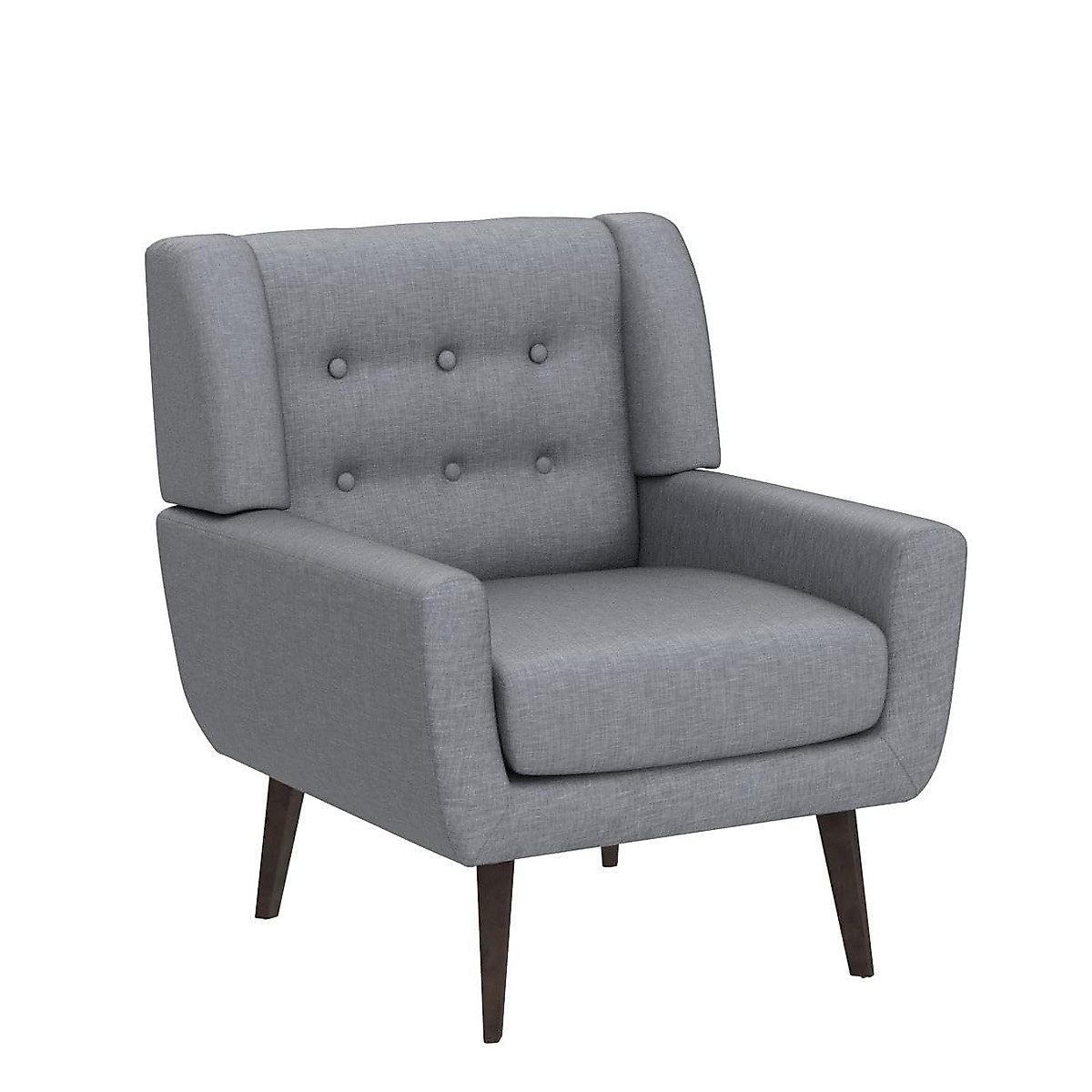 UIXE Comfy Arm Accent Chairs for Bedroom, Mid Century Modern Armchair Living Room Sofa Chair with Wooden Legs, Linen Fabric Button Tufted Upholstered Reading Chair for Home Office (Gray)
