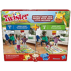 Hasbro Gaming Twister Junior Game, Animal Adventure 2-Sided Mat, 2 Games in 1, Party Game for Kids Ages 3 and Up, Indoor Game for 2-4 Players