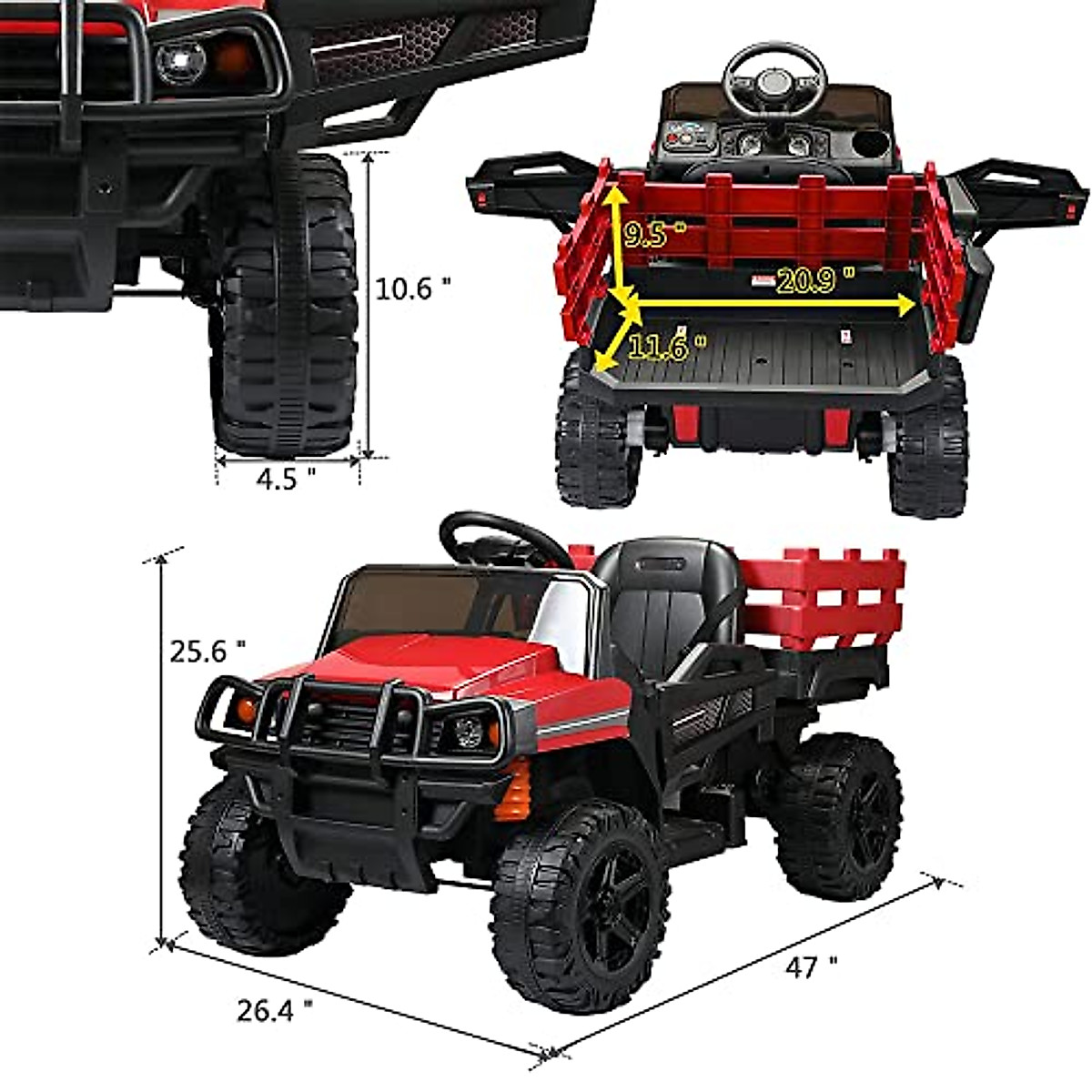TOBBI 12V Kids Ride on Truck with Remote Control Battery Powered Toy Tractor with Trailer in Red