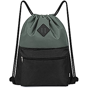 WANDF Drawstring Backpack Sports Gym Bag with Wet Compartment, Water-Resistant String Bag Cinch Bag for Women Men (Black)
