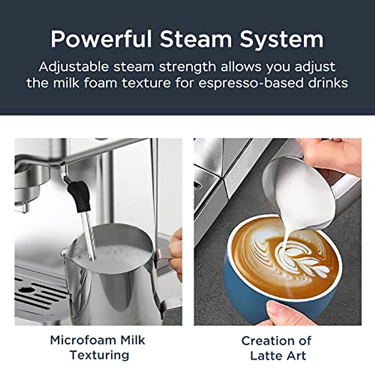 Geek Chef Espresso Machine 20 Bar, Espresso Coffee Maker with Fast Heating Automatic, Latte & Cappuccino Maker with Milk Frother Steam Wand, 1.8L Water Tank, Temperature Display, Stainless Steel