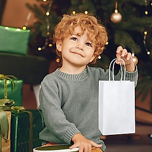 LITOPAK 100Pcs Paper Gift Bags, 8x5.25x3.75 Inches, White, Solid, Minimalist, Christmas, General Use, Gift Wrap, Bulk