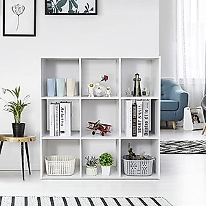 JupiterForce 9 Cube Storage Organizer Wooden Display Shelf W/ 5 Removable Back Panels, Customizable Bookcase Bookshelf for Home, Office, Bedroom and Living Room (White)