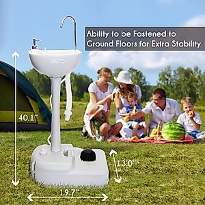 SereneLife Portable Camping Sink with 19L (5+ Gallon) Water Tank, Hands-Free Foot Pump, Soap Dispenser & Towel Holder, Compact Design with Carry Handle – Perfect for Camping, Worksites, Outdoors