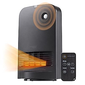 IRIS USA WOOZOO 1500-Watt Oscillating Portable Heater with Motion Sensor, Space Ceramic Fan for Desk, Fast Heating Indoor Room, Child Safe Personal Quiet Heater With Built-in Thermometer, Black
