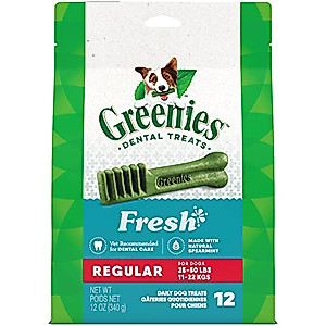 GREENIES Regular Natural Dog Dental Care Chews Oral Health Dog Treats Fresh Flavor, 12 oz. Pack (12 Treats)