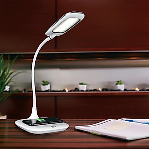 OttLite LED Desk Lamp with Wireless Charging, Prevention Designed to Reduce Eyestrain - Adjustable Flexible Neck, 3 Color Modes & Touch Controls - Crafting, Office Work, Reading & Studying