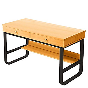 Desktop Computer Desk with 2 Drawers, Home Office Multi-Layer Storage Frame Study Writing Table Computer Gaming Table, Student Study Workstation Reading Writing Desk PC Laptop Table