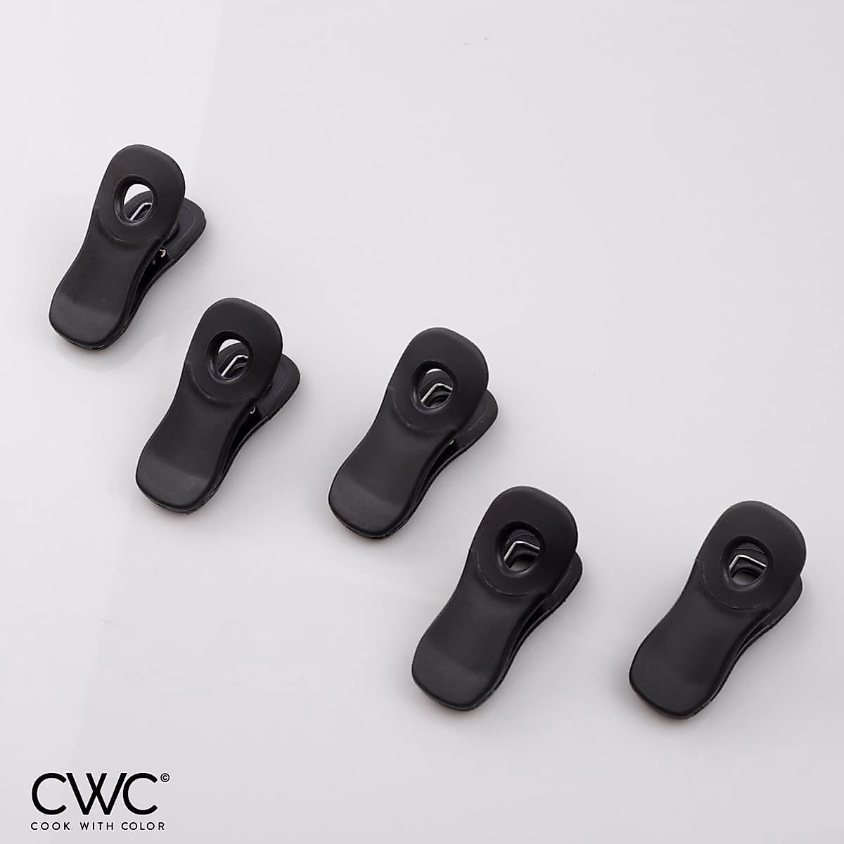 COOK WITH COLOR Set of 10 Chip Bag Clips with Magnet- Rubber Bag Clip with Airtight Seal, Kitchen Storage Clips for Organizing and Sealing Needs (Black)