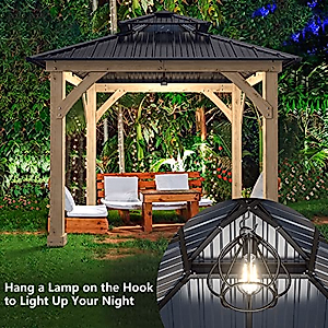 Tangkula 10 x 10 Ft Outdoor Hardtop Gazebo, Heavy-Duty Wood Permanent Patio Pavilion Shelter with 2-Tier Galvanized Steel Top, All-Weather Resistant Gazebo for Garden, Backyard, Lawns