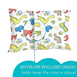 Toddler Pillow with Pillowcase 13x18 - Kids Pillow for Sleeping - Toddler Pillow - Better Neck Support Ergonomic Pillow and Toddler Pillowcase - Best Pillows for Kids (Dinosaurs White)