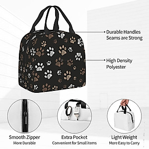 AuHomea Doodle Paw Print Brown Lunch Bag For Women Men Insulated Lunch Box For Adult Reusable Lunch Bags With Pocket Zippers For Work, Picnic, School Or Travel