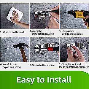 IELIO Pack Broom and Mop Holder Wall Mount with 4 Hooks 3 Racks, Organizer Mounted, Stainless Steel Storage, Heavy Duty Tools Hanger for Home, Kitchen, Garden, Garage, Laundry, Black and sliver, bh-2