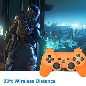 Rzzhgzq 2 Pack PS3 Wireless Controller Playstation 3 Controller Wireless Bluetooth Gamepad with USB Charger Cable for PS3 Console (GRN+ORG)