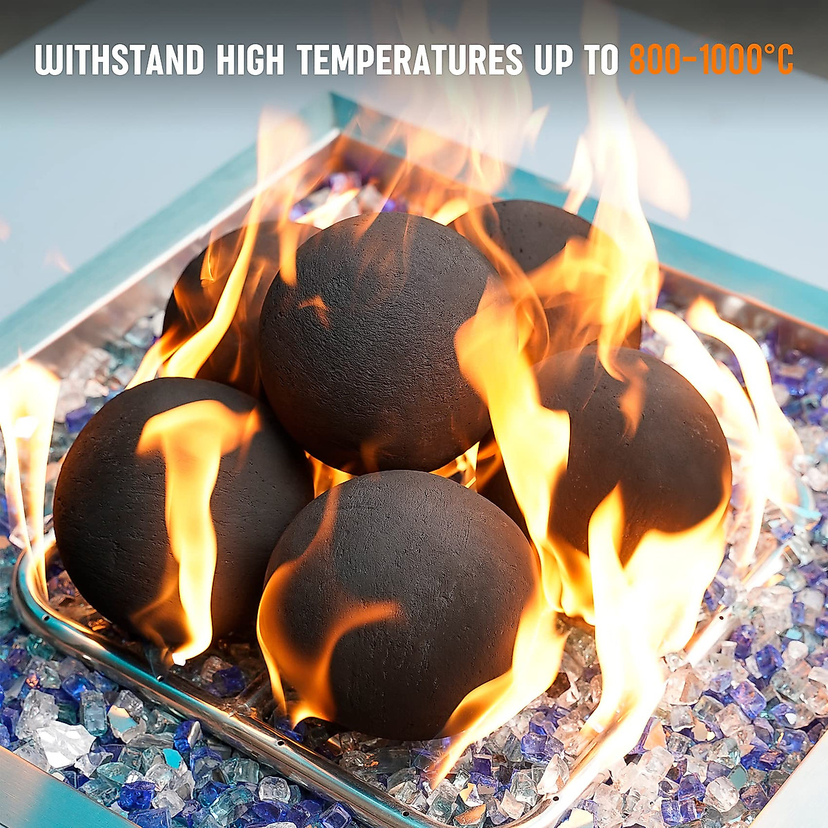 Stanbroil Ceramic Fire Balls - 5” Round Fire Stones for Fire Pit Fire Bowl and Fireplace - Set of 6, Black