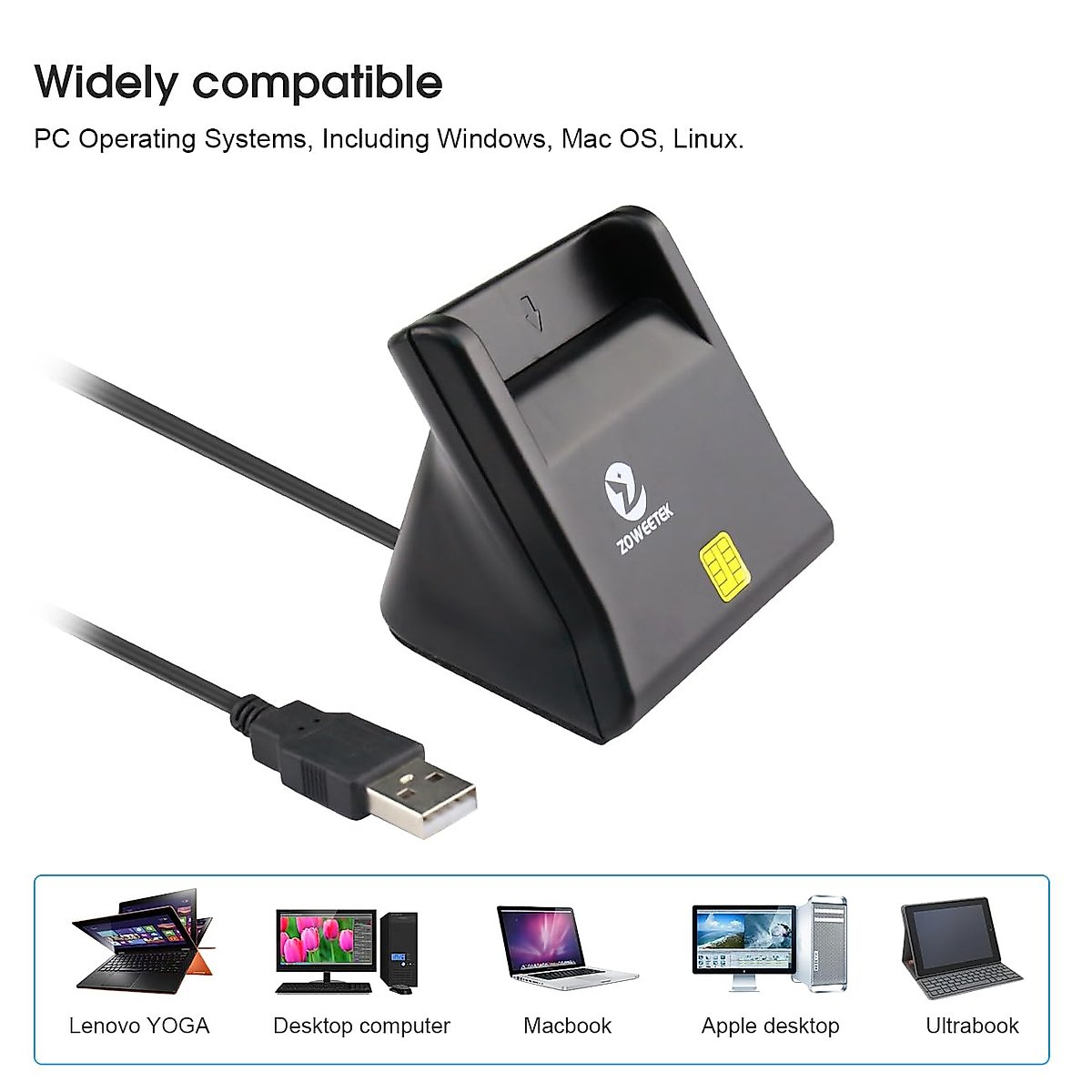 ZOWEETEK CAC Reader, CAC Card Reader Military, DOD Military USB Common Access CAC Smart Card Reader, Compatible with Windows, Mac OS and Linux