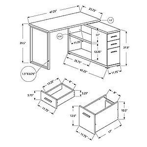 Monarch Specialties Computer L-Shaped-Left or Right Set Up-Contemporary Style Corner Desk with Open Shelves and Drawers, 48" L, White