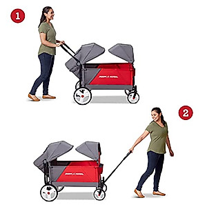 Radio Flyer Discovery Stroll 'N Wagon with Canopies, Folding Wagon with Single Recline Seat, for 1+ Years