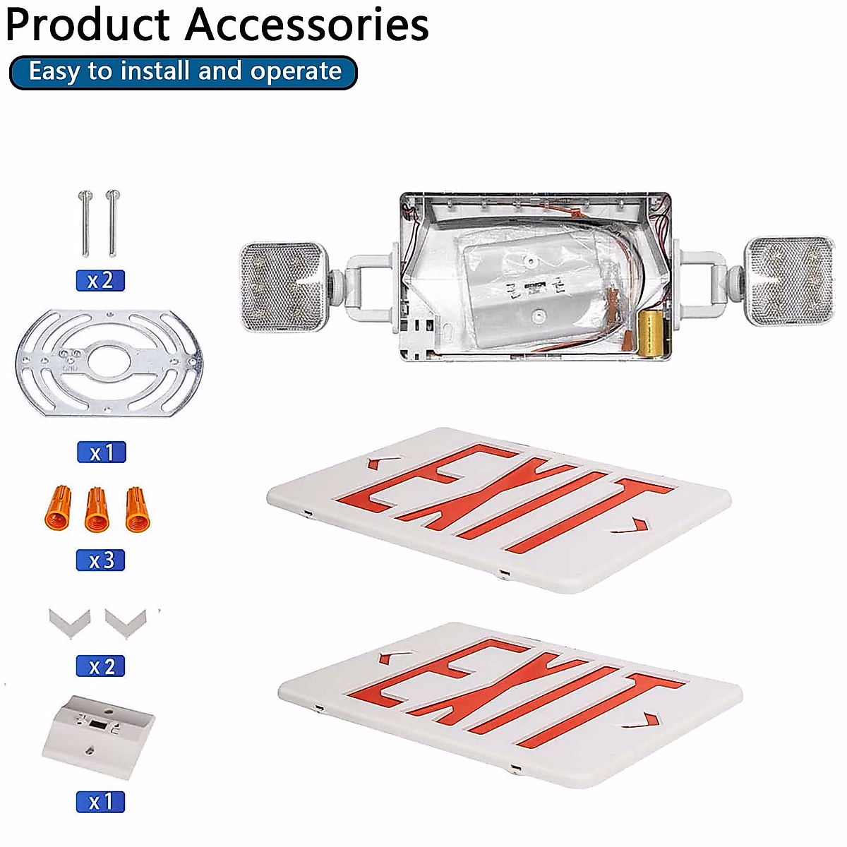 LED Exit Sign with Emergency Light, 90 Minute Battery Backup, 2 Adjustable Head Commercial Lights, Double Sided Red Exit Sign, Fire and Flame Retardant AC 120-277V UL Listed (2-Pack)
