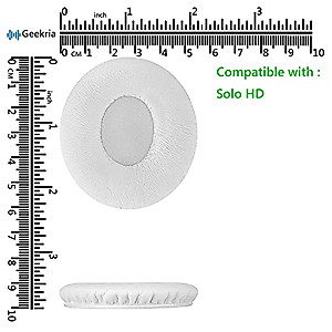 Geekria QuickFit Protein Leather Replacement Ear Pads for Beats Solo HD (810-00012-00) On-Ear Headphones Earpads, Headset Ear Cushion Repair Parts (White)