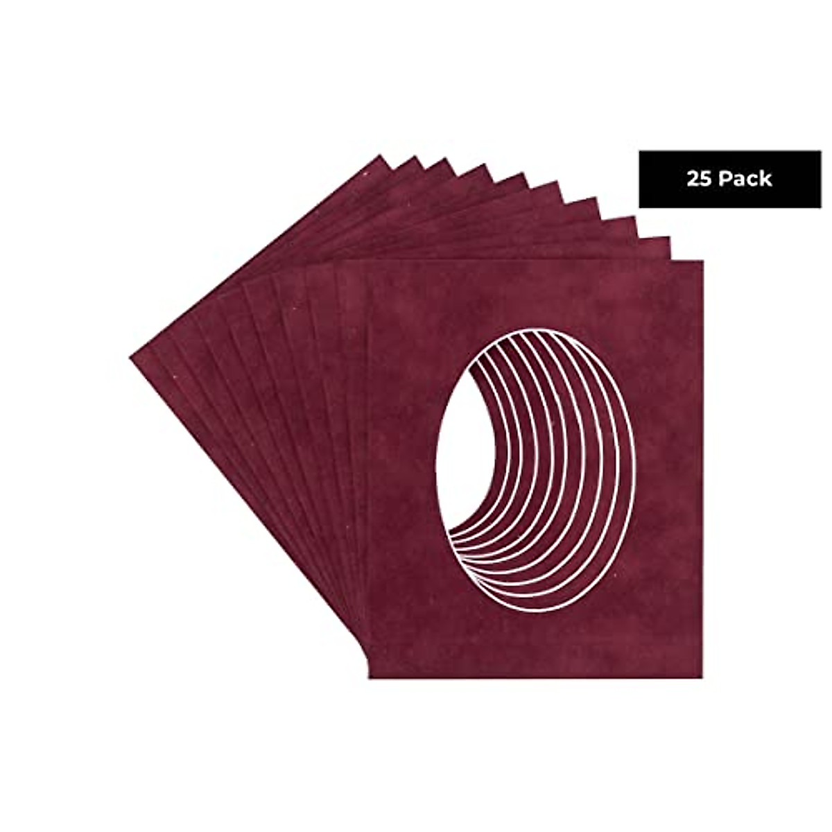 12x18 Mat Bevel Cut for 11x13.5 Photos - Precut Dark Red Suede Oval Shaped Photo Mat Board Opening - Acid Free Matte to Protect Your Pictures - Bevel Cut for Family Photos, Pack of 25 Matboards Show