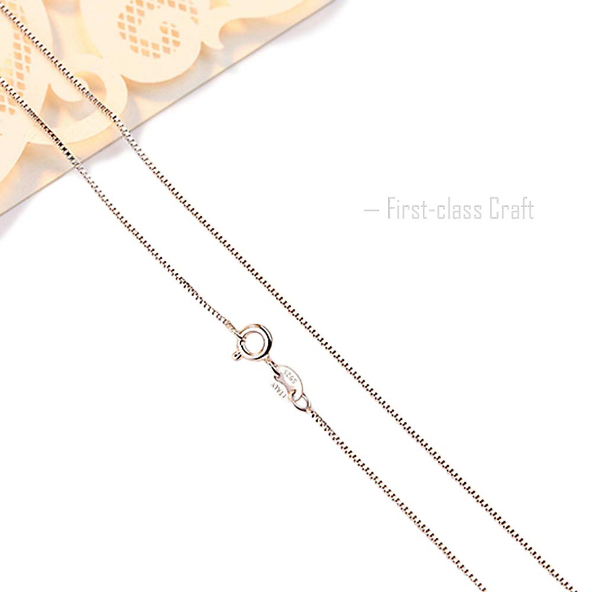 BQfife 925 Sterling Silver Designer Chain 0.8MM Delicate Italian Box Chain - Super Thin & Strong Lovely Necklaces (22)