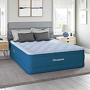 Simmons Beautyrest Comfort Plus Express Bed, Internal Pump with Plush Velveteen Pillow Top Air Mattress, 100% Leak Proof with Sleep Fresh Technology, 17" Full, Blue