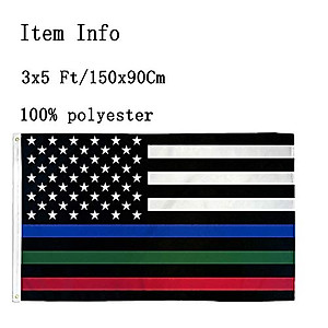 Thin Blue Red Green Line American Flag 3x5 Outdoor- Police Firefighter Military American Flags- USA Flag Support Fire Military Law Enforcement Officers