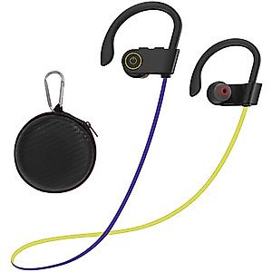 LASUNEY 13Hrs Playtime Wireless Earbuds IPX7 Waterproof Earphones with Mic Type C Charging Over-Ear Earbuds with Earhooks Noise Cancelling for Sports Gym Running Workout - Yellow