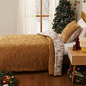 Wink Deer Plush Sherpa Twin Comforter Set for Girls Boys,Fluffy Gingerbread Man Brown 2-Piece Reversible Kids Bedding Set with Cute Prints, Soft and Warm Comforter for Winter