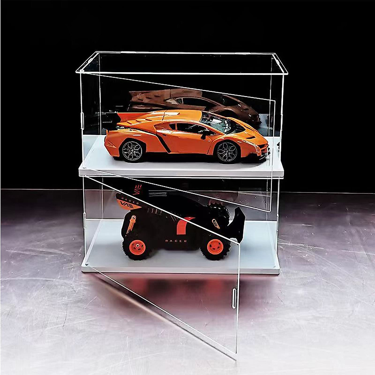MECC Openable Clear Acrylic Display Case-Assemble Countertop Box with White Base for Display-Clear Display Box,Dustproof Protection Showcase for Figures Toys Collectibles (16x12x10inch/40x30x25cm#)