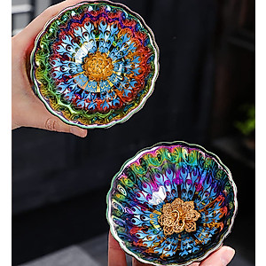 JianZhan Tenmoku Ceramic Handmade TeaCup Porcelain Teacup Kungfu Tea Cup Tenmoku Teacup Master Teacup Ceremonial Matcha Tea Mug Shape,Golden Lotus