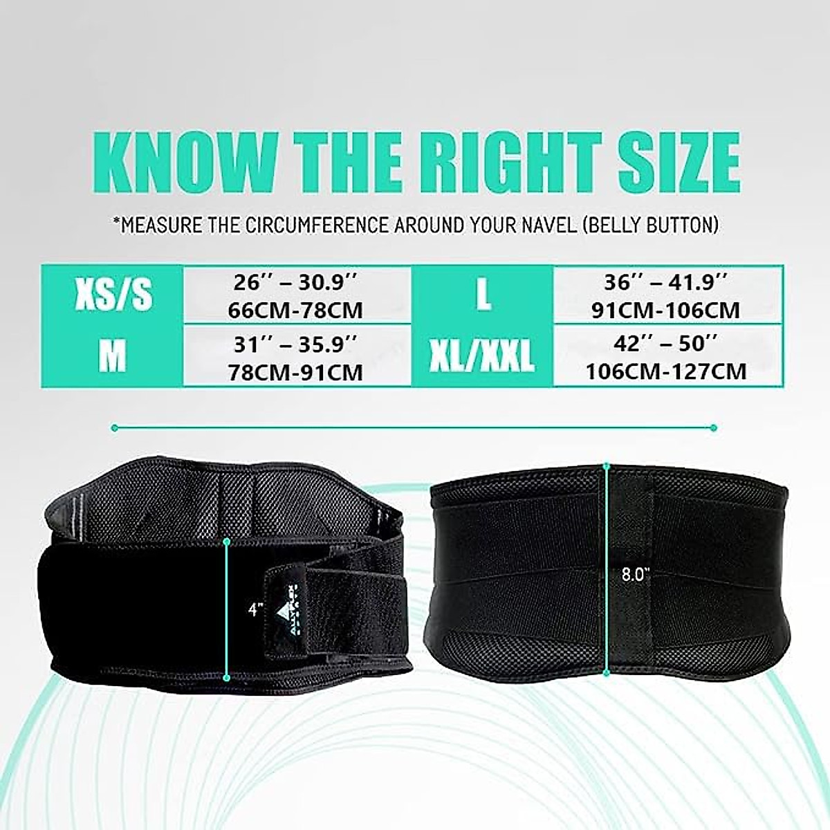 AllyFlex Sports - Back Brace for Lower Back Pain, Back Support Belts with Adjustable Strap, Breathable Lumbar Support Belt with 3D Lumbar Pads, Slim Fit Lumbar Brace, Medium