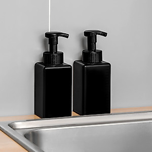 UUJOLY Foaming Soap Dispenser, 15oz Refillable Pump Bottle Plastic for Liquid Soap, Shampoo, Body Wash, 2 Pcs, Black