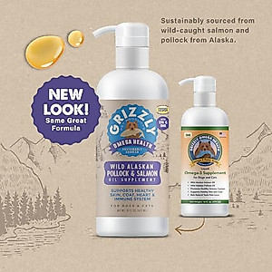 Grizzly Omega Health for Dogs & Cats, Wild Salmon Oil/Pollock Oil Omega-3 Blend