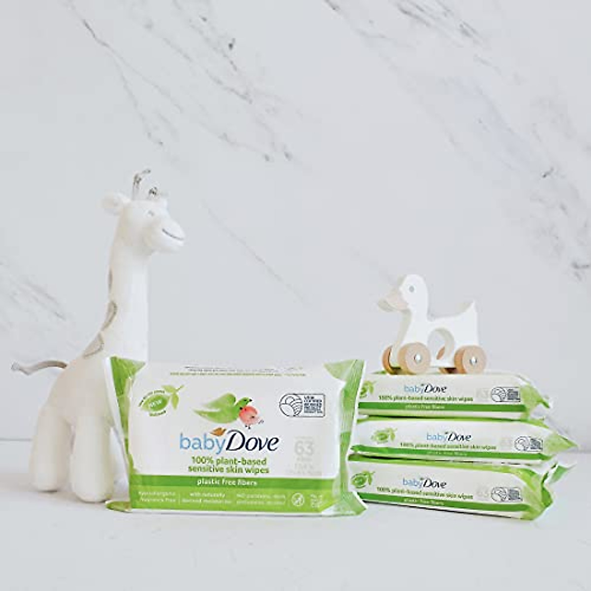 Baby Dove Baby Wipes for Sensitive Skin with 100% Plant-Based Fibers Hypoallergenic 63 Wipes 12 Pack