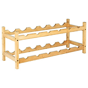 RIIPOO Wine Rack, Countertop Wine Rack, Wine Storage Shelf, 12 Bottles Bamboo Wine Holder, 2 Tier