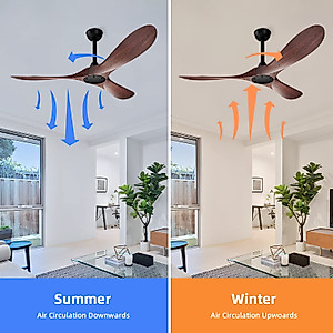 alescu Outdoor Ceiling Fan 52" with Remote Control,Modern Reversible DC Motor for Patio Bedroom Living Room Outdoor Ceiling Fans walnut finish