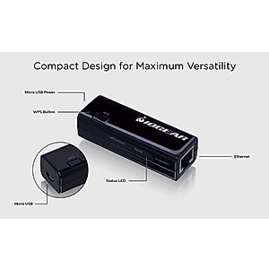 IOGEAR Universal Ethernet to Wi-Fi N Adapter - Speeds of up to 300Mbps on 2.4GHz - Push-button Wi-Fi Protected Setup (WPS) - Supports WEP, WPA, WPA2, TKIP and AES encryption - GWU637