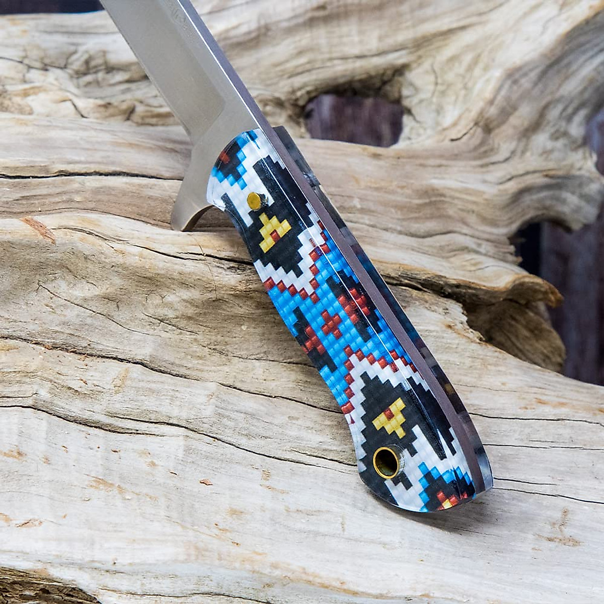 WHISKEY BENT HAT CO. Bullcutter Fixed Blade Knife 440C Stainless Steel 2.5" Blade w/Leather Sheath (Sky Bead)