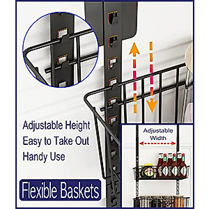 Olirum Over the Door Pantry Organizer, 6 Adjustable Baskets, Large Pantry Organization and Storage, Hanging or Wall Mounted Spice Rack for Kitchen Organization + Pantry Storage with Hooks & Dividers