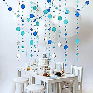 Ice Blue Silver Circle Dot Garland kit for Navy Blue Twinkle Little Star Party Decoration Hanging Bunting Banner Steamer Backdrop Background for Baby Shower/Christmas/Birthday/Prom/Graduation/Wedding