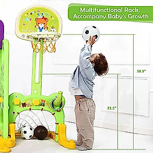6 in 1 Toddler Swing and Slide Set, Kids Large Climber Slide Playset with Basketball Hoop, Football Gate and Golf Hole, Playground Swing Set for Indoor Outdoor Backyard 3-10 Gifts Presents