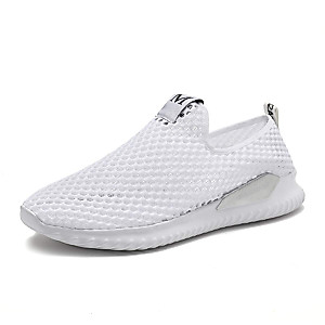 JOYVIP Men Women Athletic Non-Slip Running Sneakers Breathable Mesh Slip-On Work Shoes White