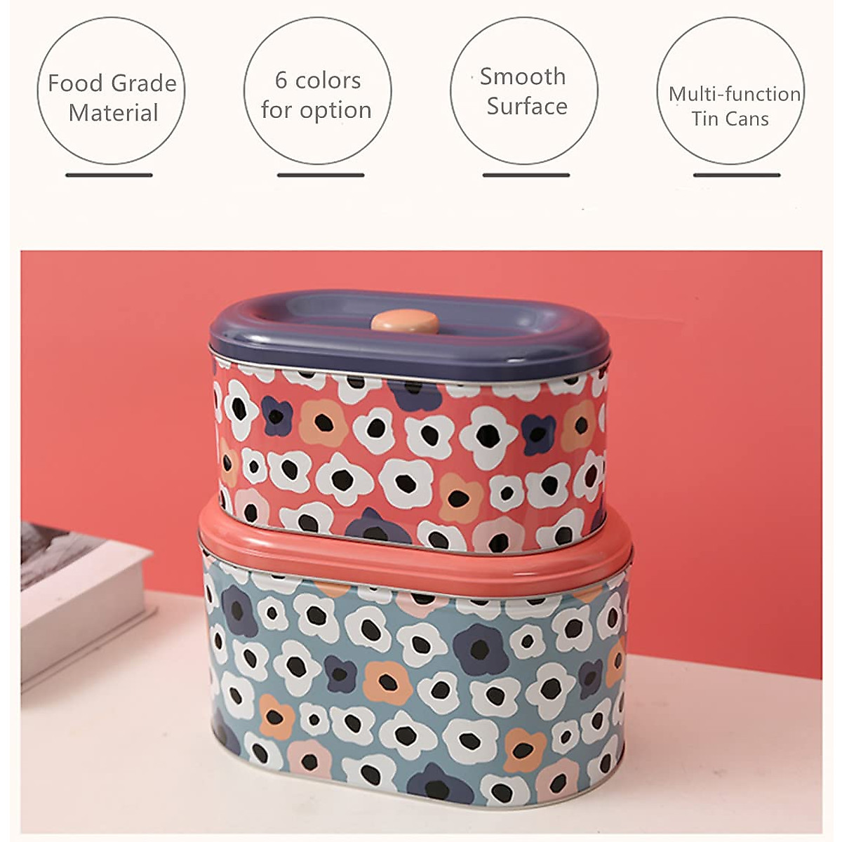 TUSIMI Tin Cookie Snack Jars Biscuit Storage Tin Canister Cookie Jar Home Kitchen Food Gifts Storage Containers with Lid for Biscuit Cookie ChocolatesToddler Food Baby Snacks | Food-Safe