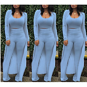 HANMAX Women's Tracksuit Winter Autumn Knitted Long-sleeved Blazer Coat Tank Long Pants Three Piece Sets Outfit