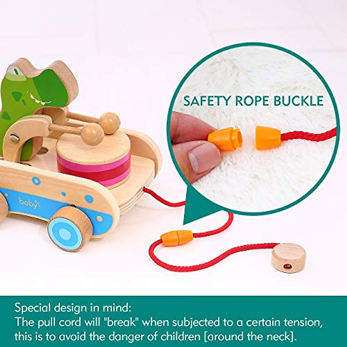 Baby Gift Wooden Toddler Pull Toy, Crocodile Drum Tapping Children's Toy, Baby dragging and Learning to Walk, Rope Traction Rope Crawling for Toddlers Ages 1+